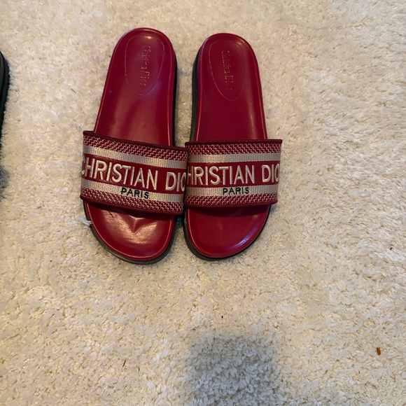 Dior | Shoes | Christian Dior Red Slide Sandals | Poshmark